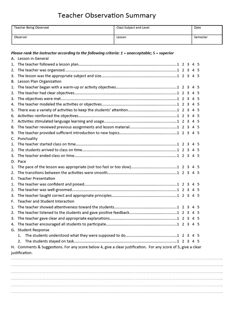 Observation Assignment.form | PDF | Teachers | Lesson Plan