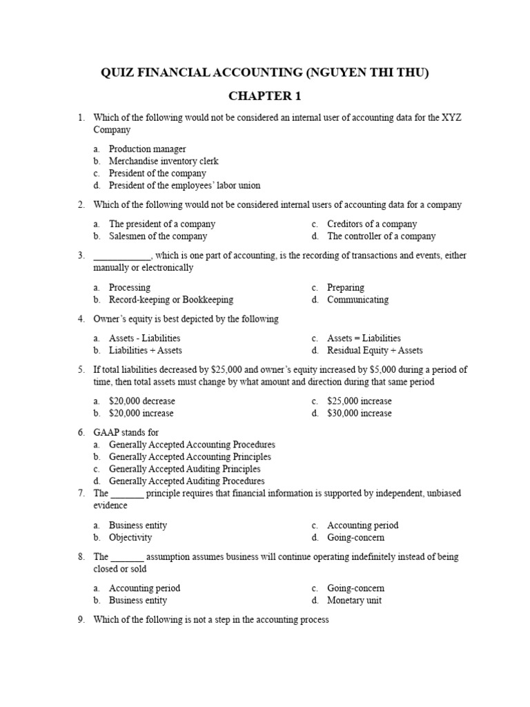 Financial Accounting Quiz Overview | PDF | Debits And Credits | Bookkeeping