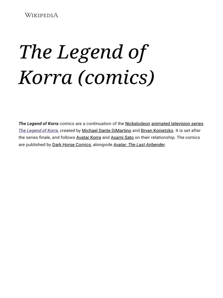 The Legend of Korra (Comics) - Wikipedia | Download Free PDF | Comics