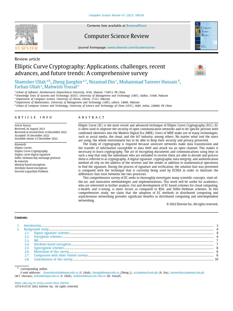 Elliptic Curve Cryptography Applications Challenges Recent Advances And Future Trends A 