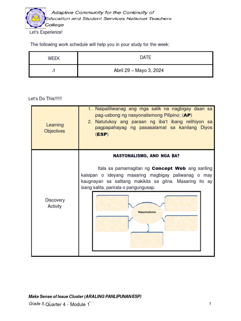 Ap5 - Esp - Cluster M M1 - Q4 | PDF