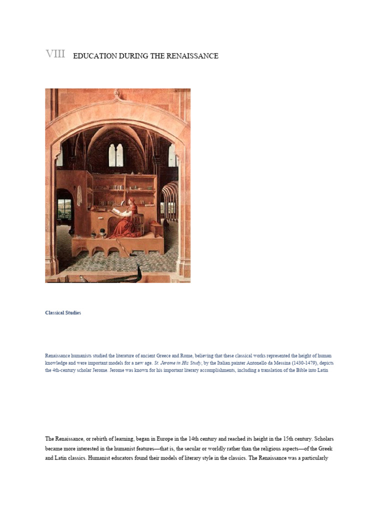 Renaissance Education and Humanism | PDF | Renaissance