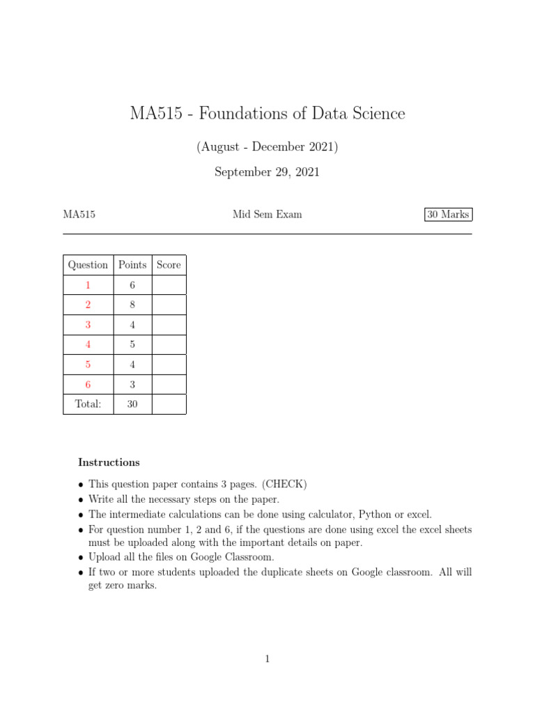 Mid Sem Exam | PDF | Errors And Residuals | Regression Analysis