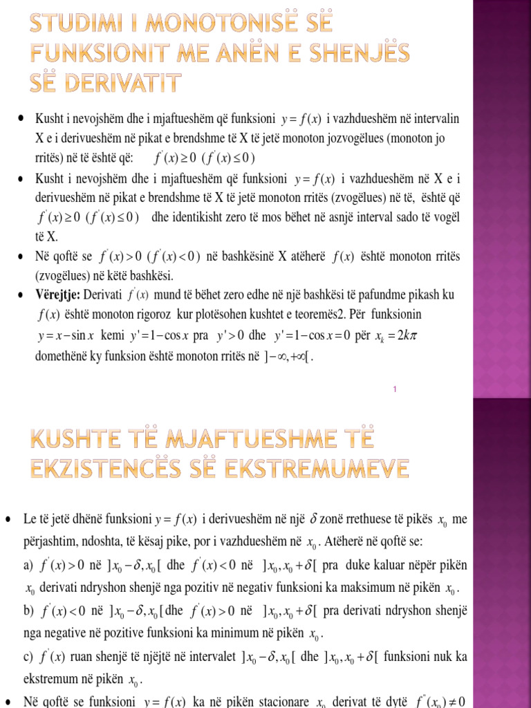 Leksion 9, Studimi I Funksionit Me Anën e Derivatit | PDF