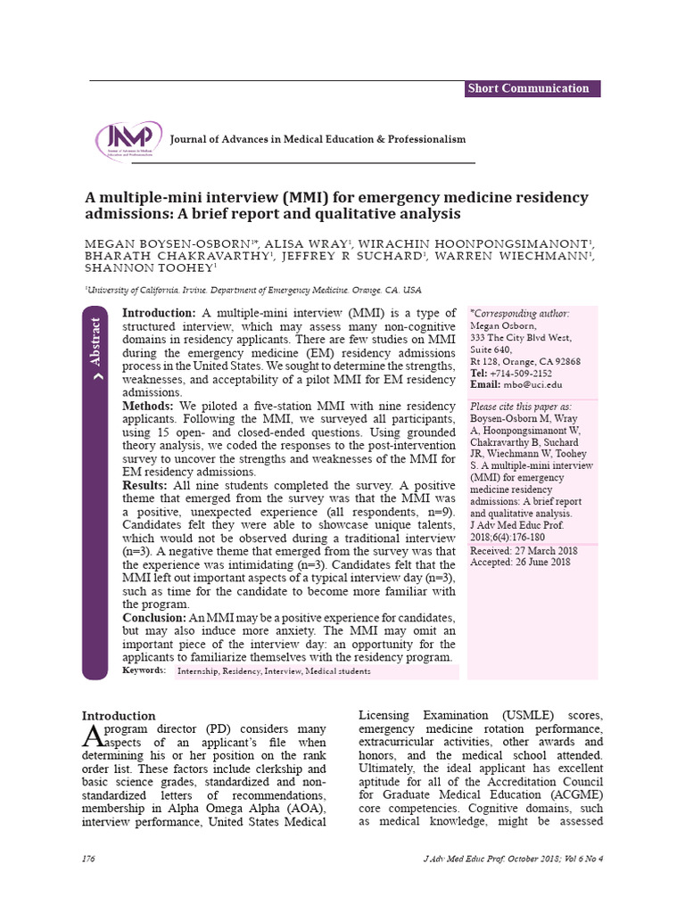 A Multiple-Mini Interview (MMI) For Emergency Medicine Residency ...