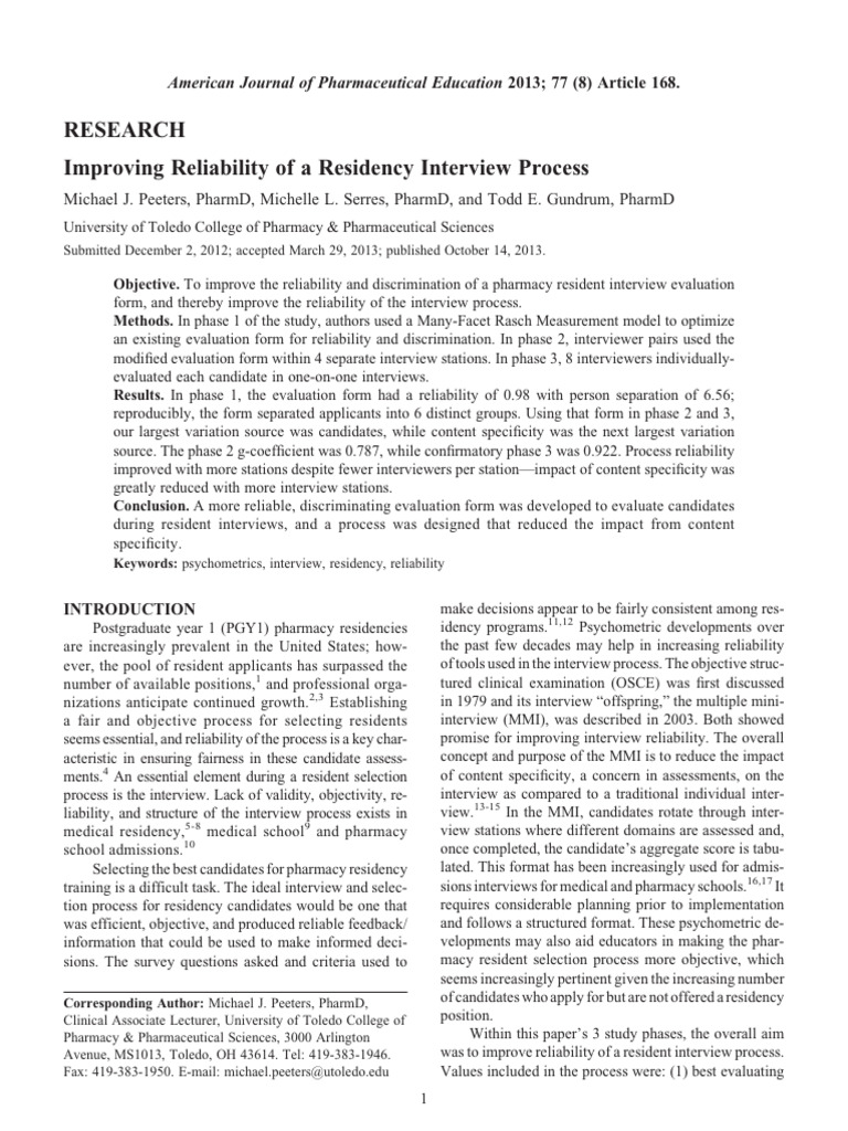 Improving Reliability of A Residency Interview Process | PDF ...