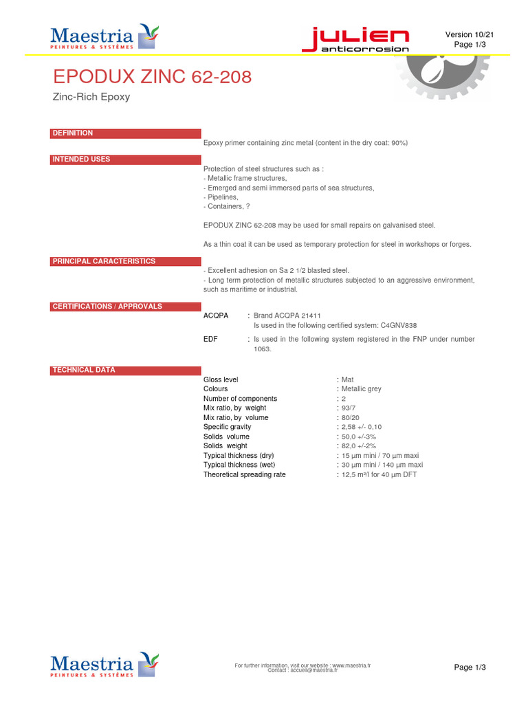 Epodux Zinc 62-208 | PDF | Humidity | Materials