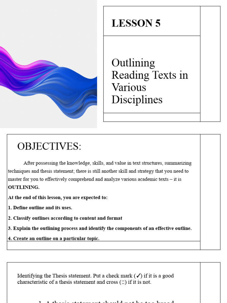 Lesson 5 Outlining Reading Texts in | PDF | Substance Abuse | Thesis
