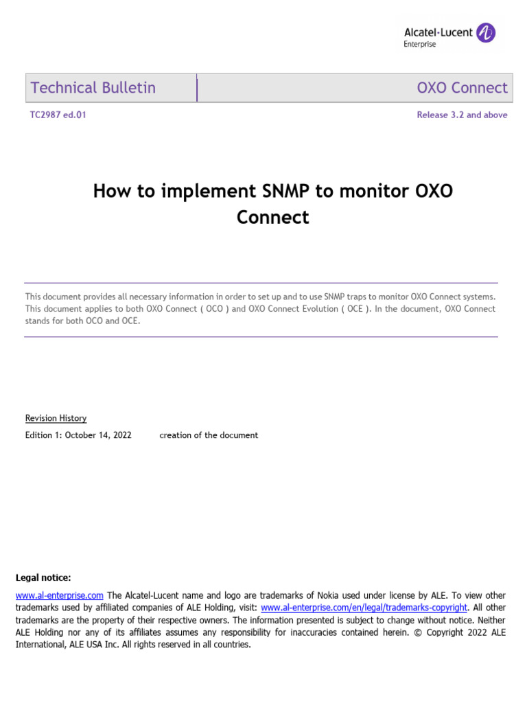 TC2987en-Ed01 How To Implement SNMP To Monitor OXO Connect | PDF | Port ...