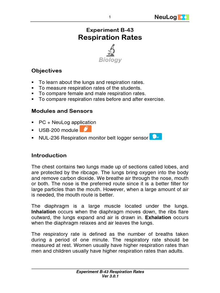Experiment B 43 Respiration Rates Ver 3.0.1 | Download Free PDF ...