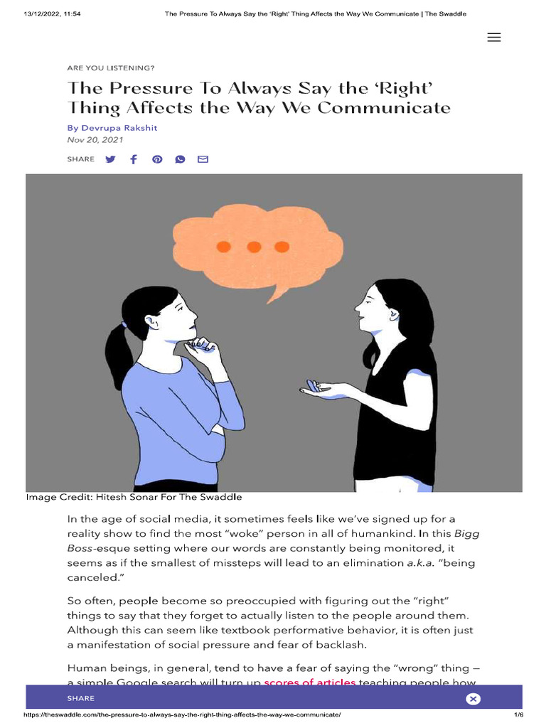 The Pressure To Always Say The Right' Thing Affects The Way We Communicate | PDF