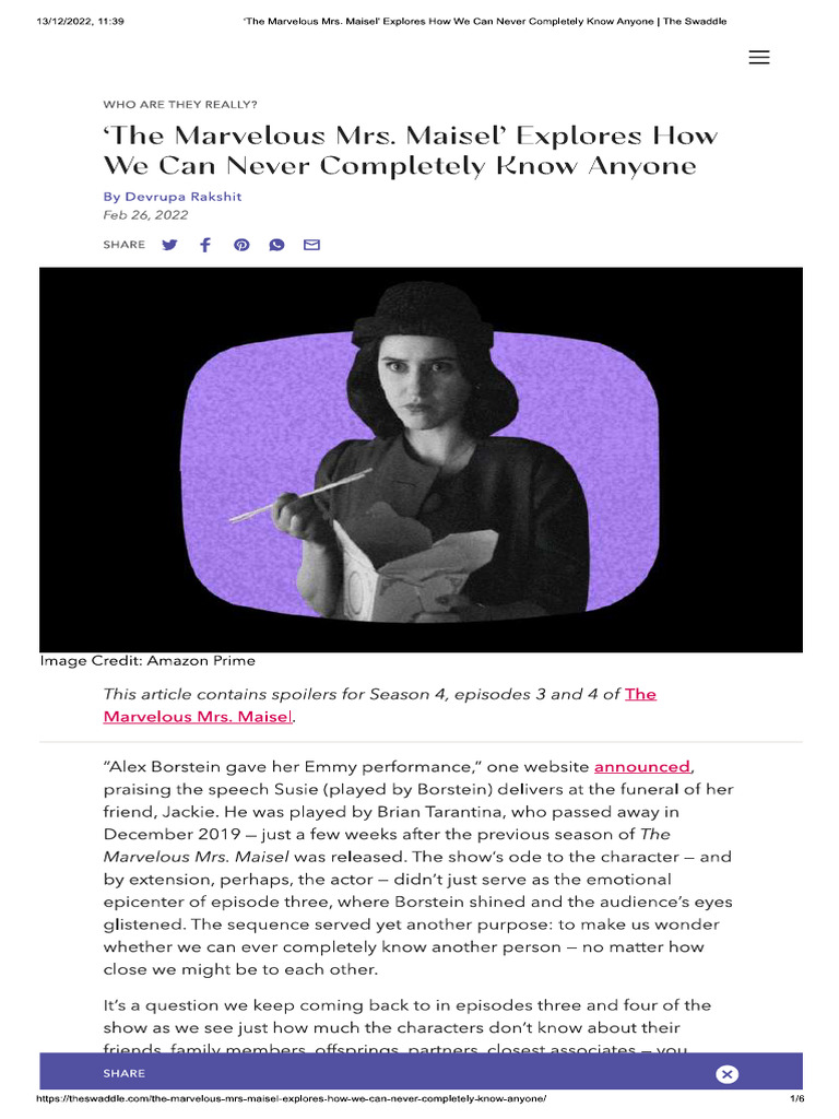 The Marvelous Mrs. Maisel’ Explores How We Can Never Completely Know Anyone | PDF