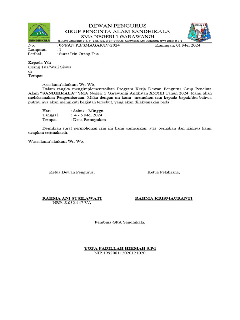 Surat Surat Diklatsar | PDF