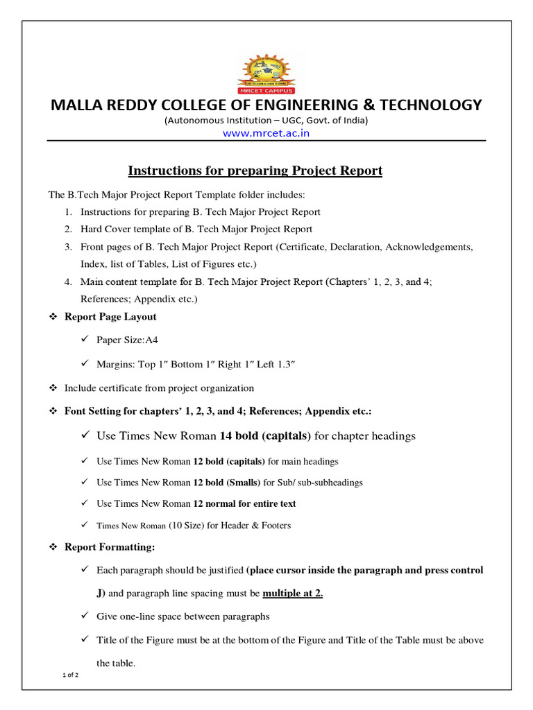 1 B.Tech Major Project Instructions | PDF | Writing | Publishing