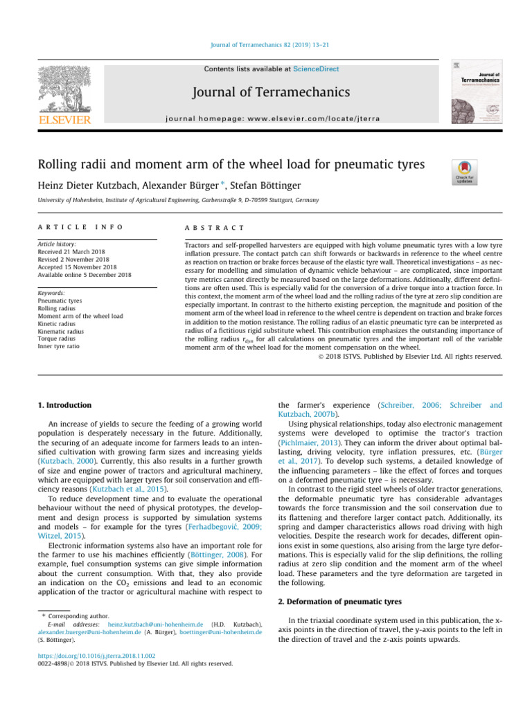 2019, Kutzbach, Rolling Radii and Moment Arm of The Wheel Load For ...