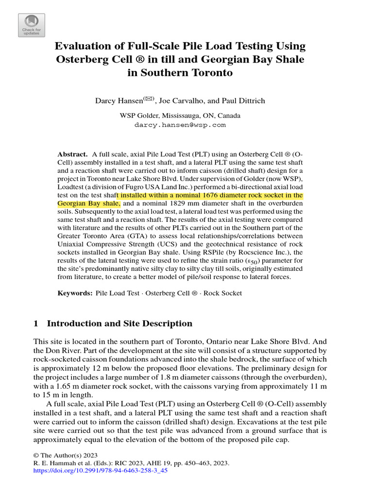 Evaluation of Full-Scale Pile Load Testing Using Osterberg Cell ® in ...