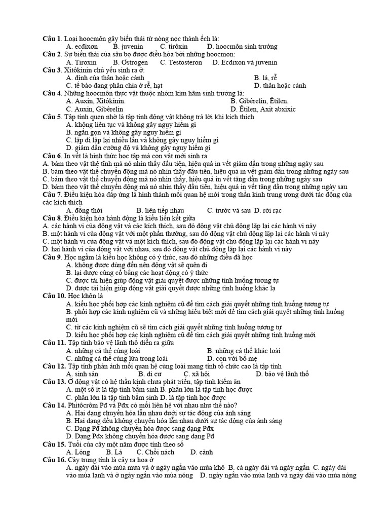 ĐỀ CƯƠNG SINH 11-HK2- 2021-2022 | PDF