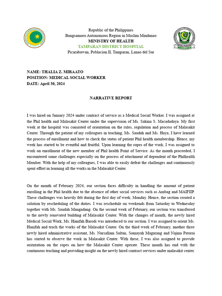 Thalia Narrative Format | PDF | Social Work | Patient