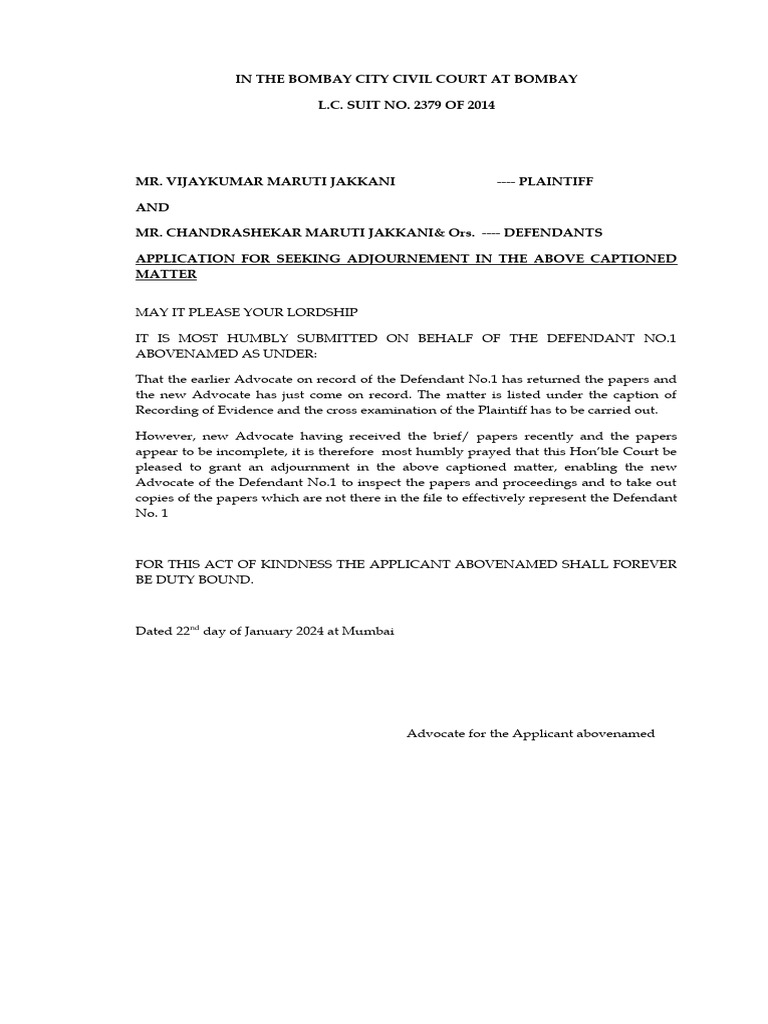 Application For Adjournment 18.01.19 | PDF