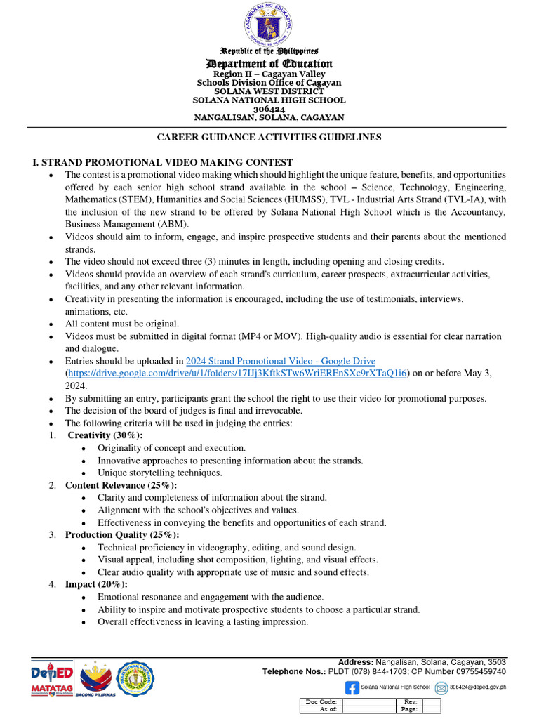 Career Guidance Program 2024 Activity Guidelines | PDF | Clothing ...