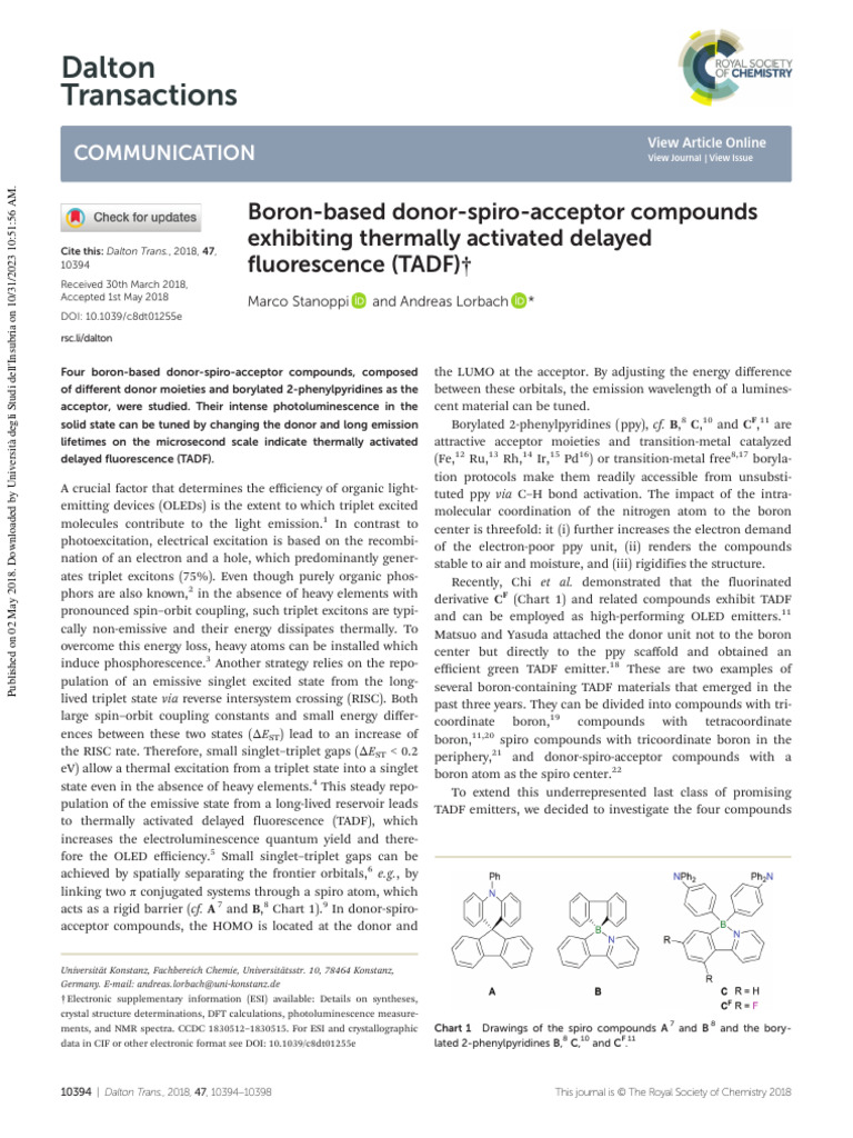 Dalton Trans., 2018, 47, 10394-10398 - Lorbach | PDF | Atomic | Physical Chemistry