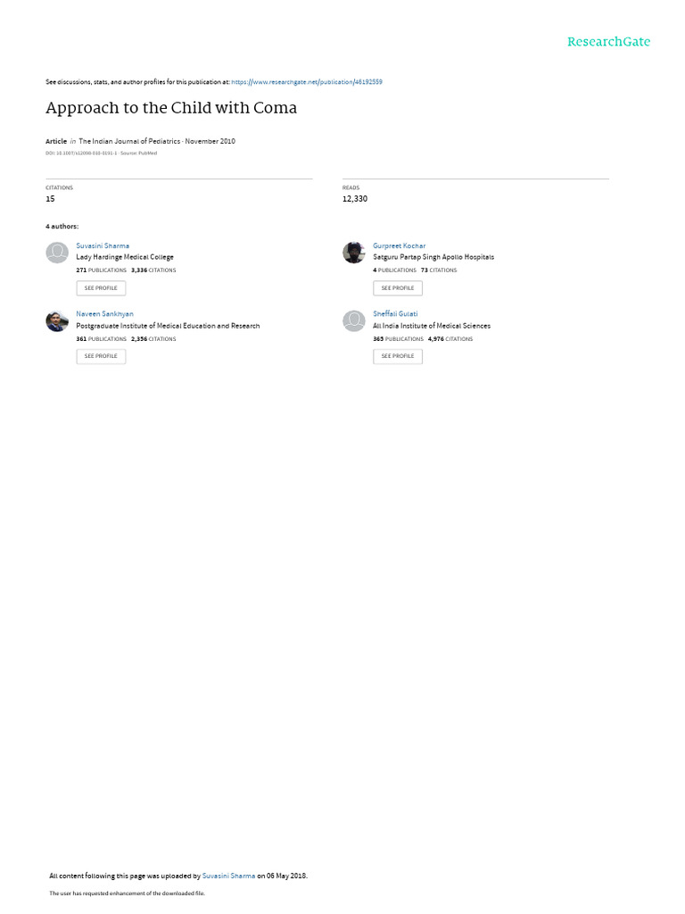 Approach To The Child With Coma | PDF | Coma | Meningitis