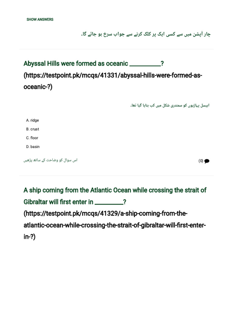 Major Seas and Oceans of The World MCQs (Most Repeated) | Download Free ...