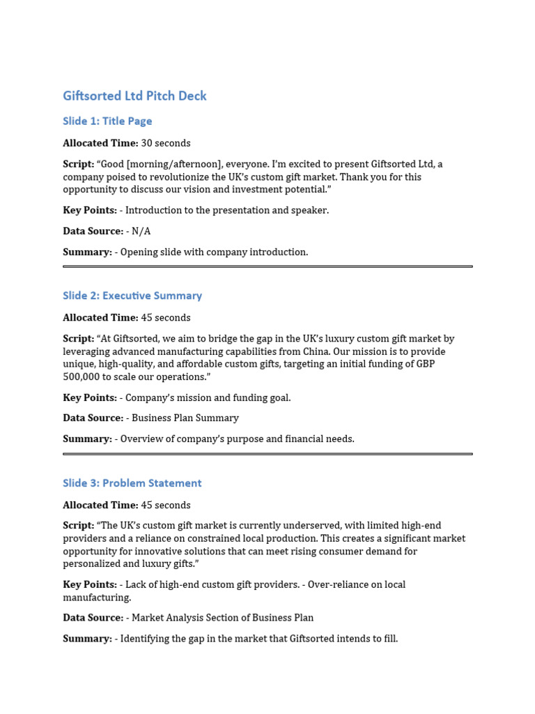 Giftsorted Pitch Deck Outline | PDF | Strategic Management | Marketing ...