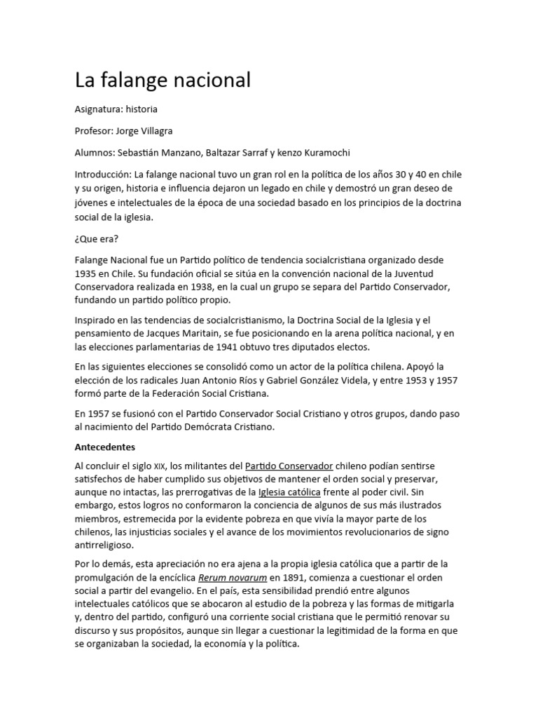 La Falange Nacional en Chile | PDF | Ciencias Políticas