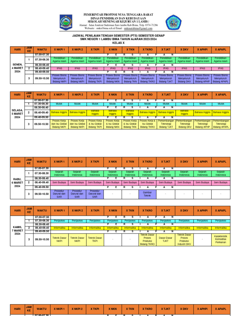 Jadwal PTS Semester Genap 2023-2024 | PDF