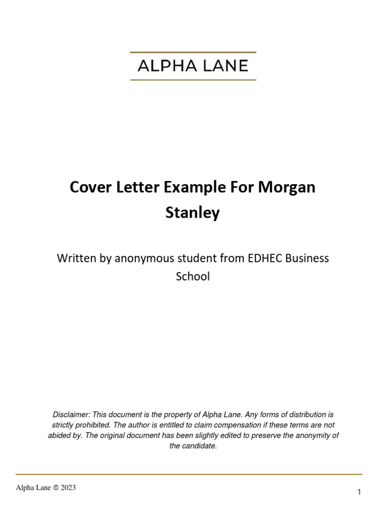 Cover Letter Morgan Stanley - Alpha Lane | PDF | Investment Banking ...
