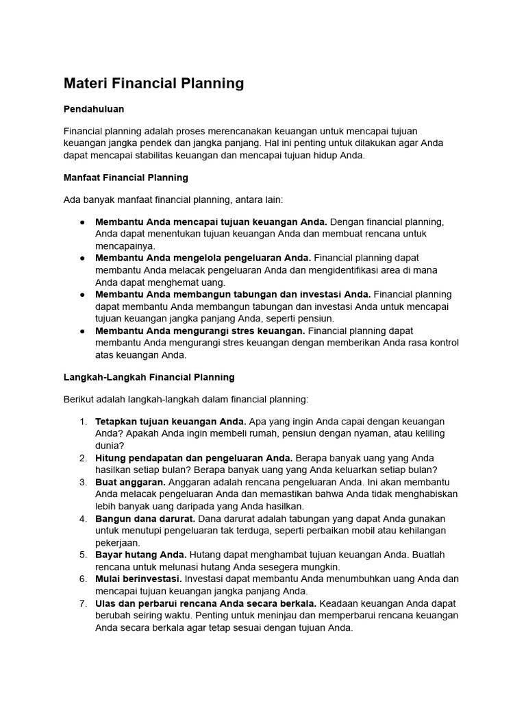 Materi Financial Planning | PDF | Karier & Perkembangan | Bisnis