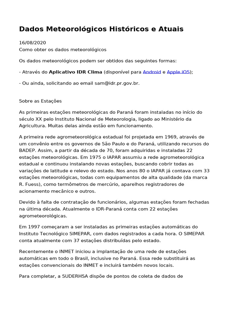 Dados Meteorologicos Historicos e Atuais | PDF | Meteorologia | Ferimento