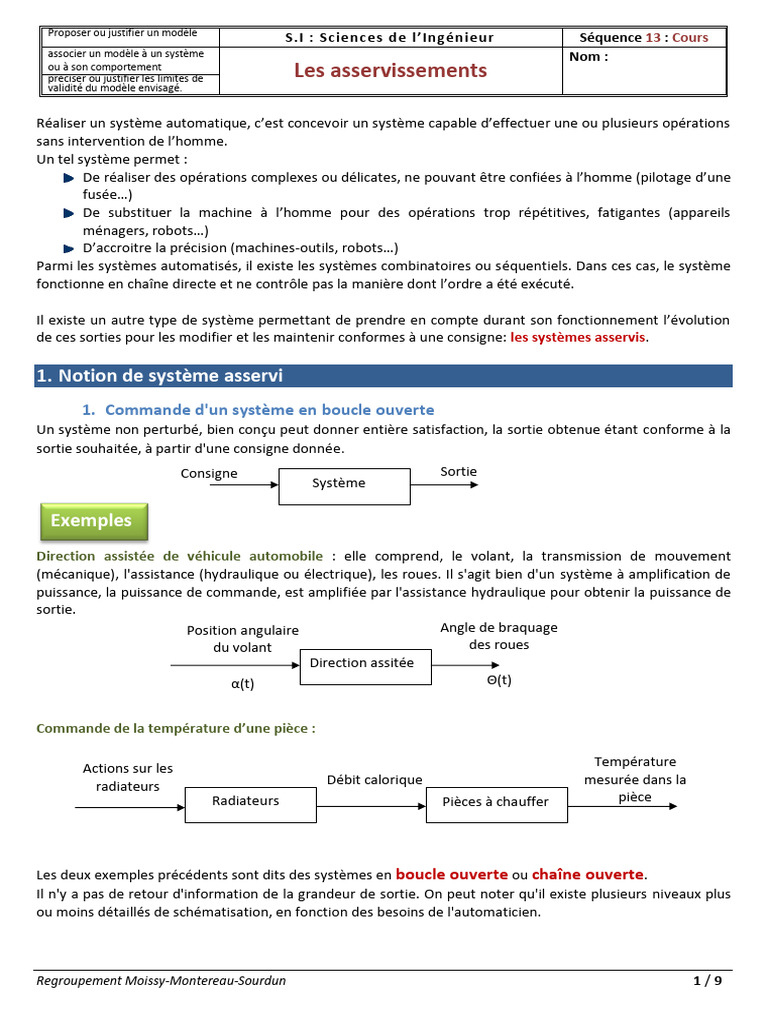 Modèles de Systèmes Asservis en Automatique | PDF | Régulation | Capteur