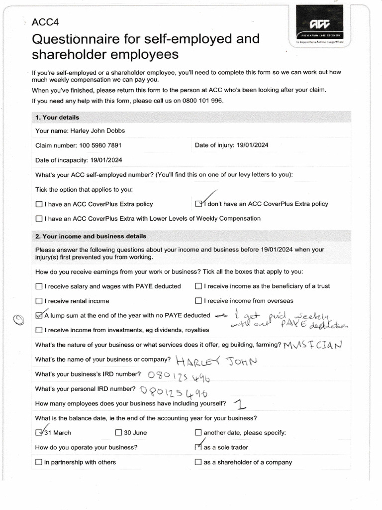 ACC For Self Employed | PDF