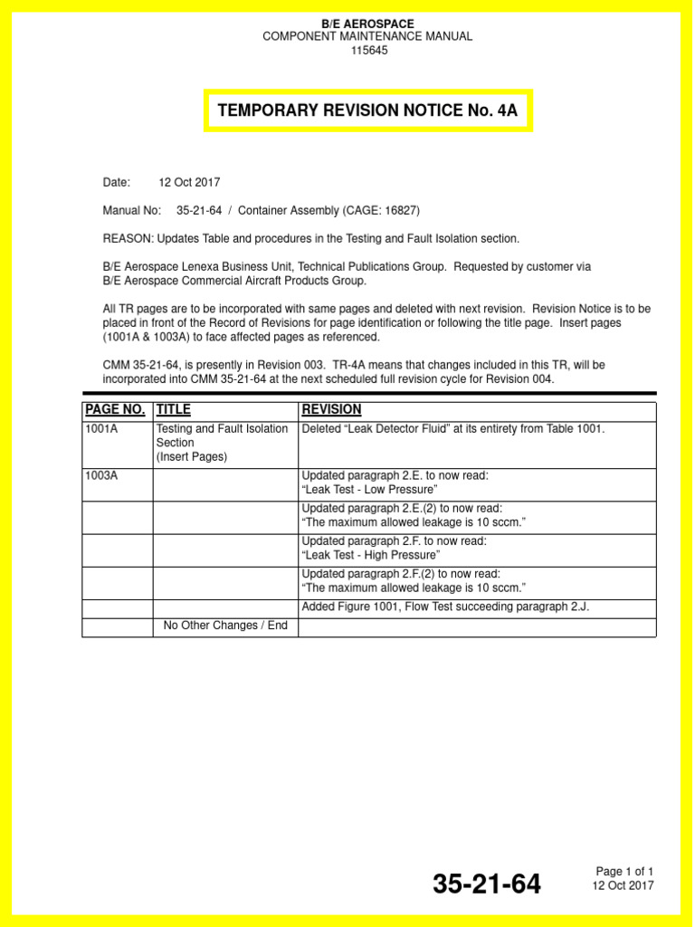 CMM 35-21-64 Temp Revision 4A Update | PDF | Leak
