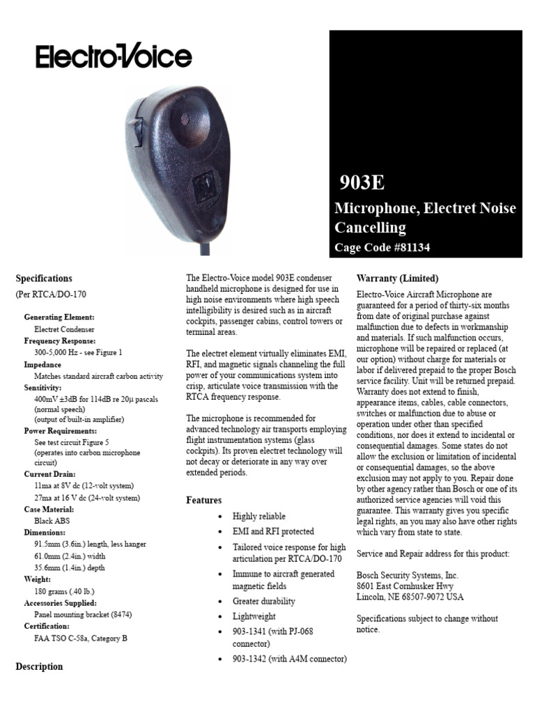 903-1341, 903-1342 Microphone Manual | PDF | Microphone | Electrical Connector