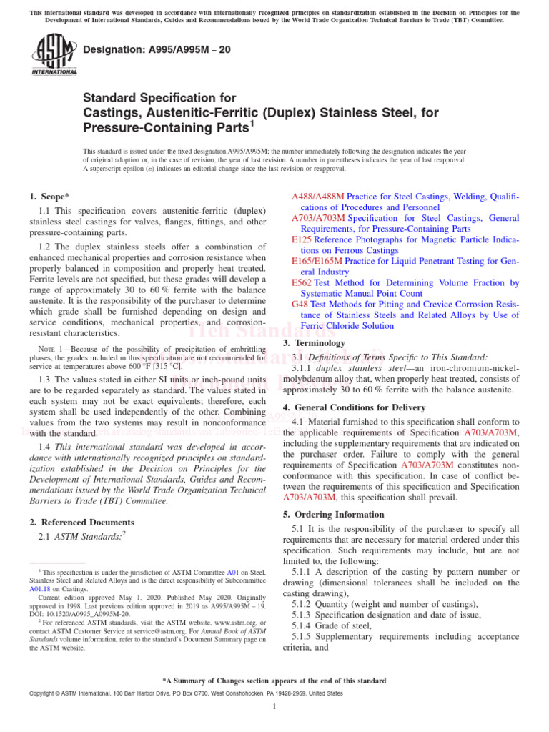 Astm A995 A995m 20 | PDF | Stainless Steel | Steel