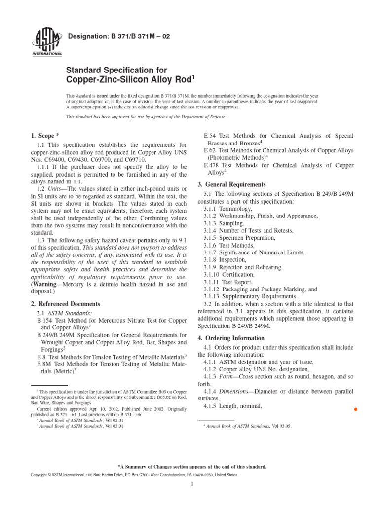 Astm B-371 | PDF | Copper | Engineering Tolerance