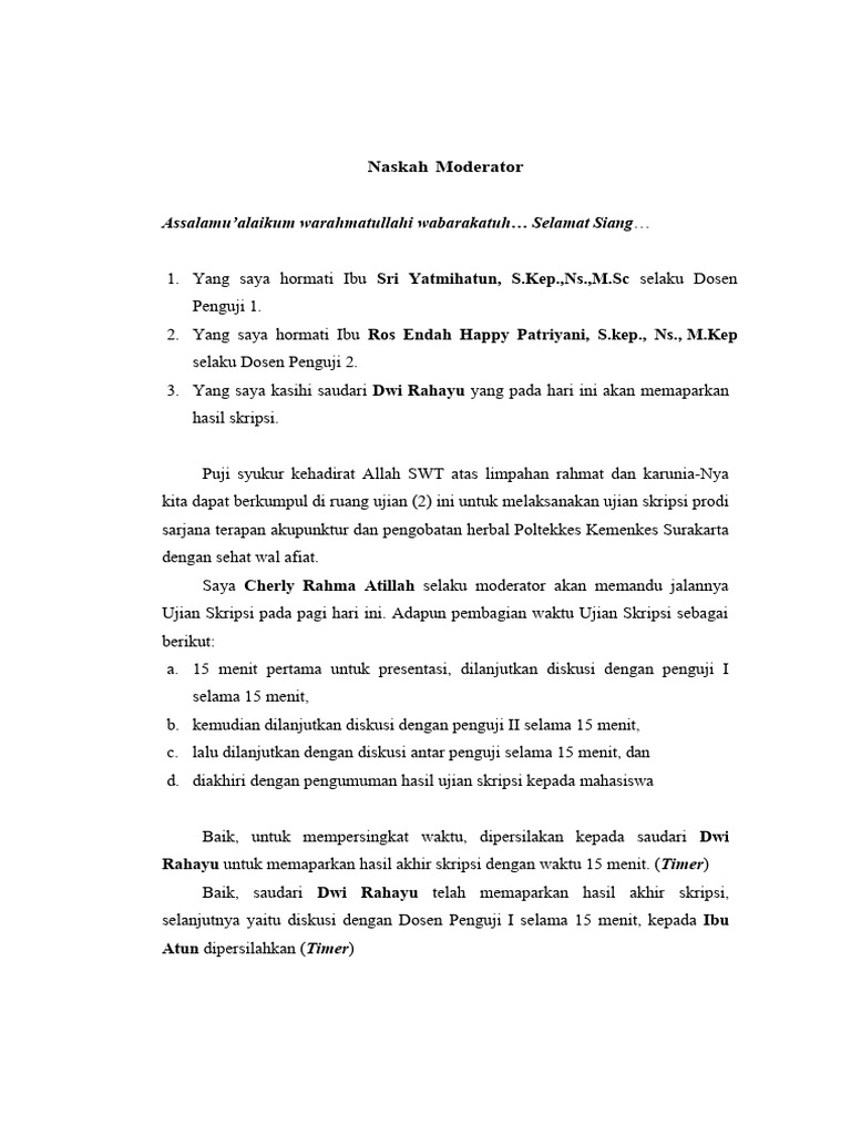 Peran Moderator dalam Ujian Skripsi | PDF