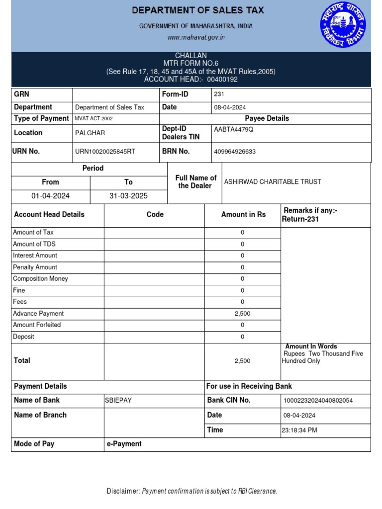 challan-mtr-form-no-6-see-rule-17-18-45-and-45a-of-the-mvat-rules