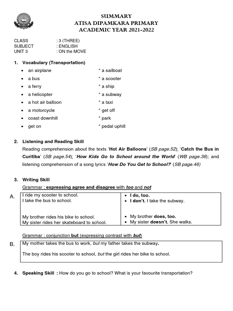 Grade 3 SUMMARY UNIT 3 | PDF