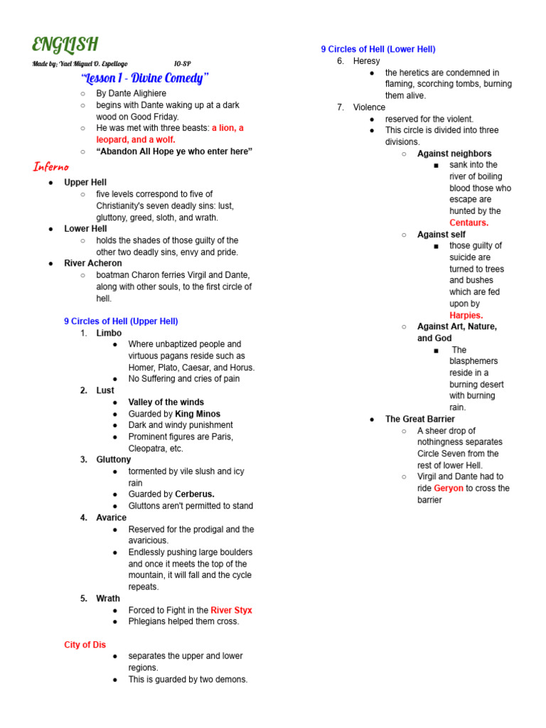 ENG Rev | PDF | Inferno (Dante) | Visionary Poems