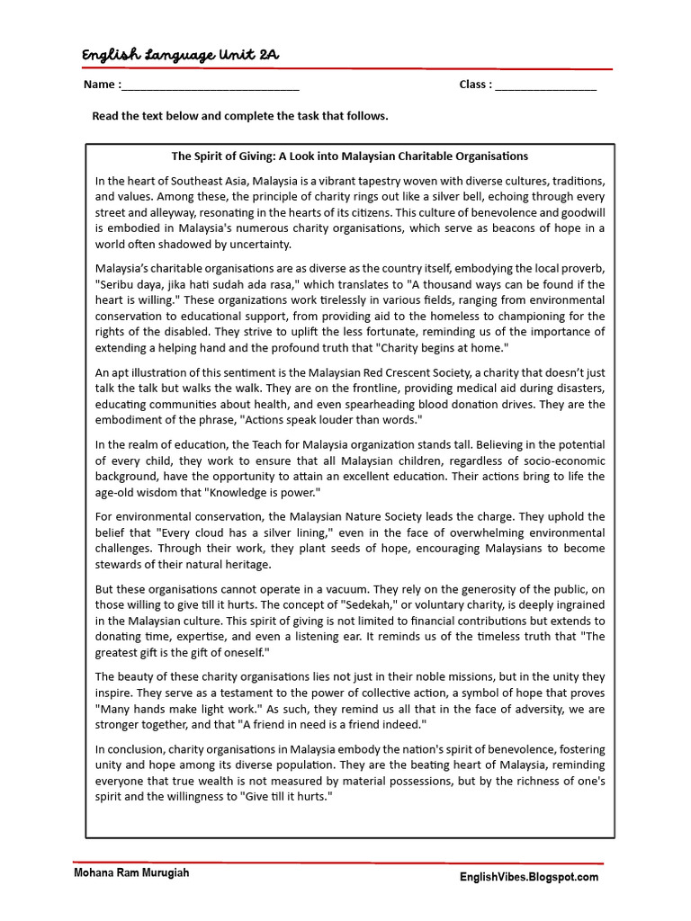 Form 4 Reading Unit 2a | PDF | Malaysia