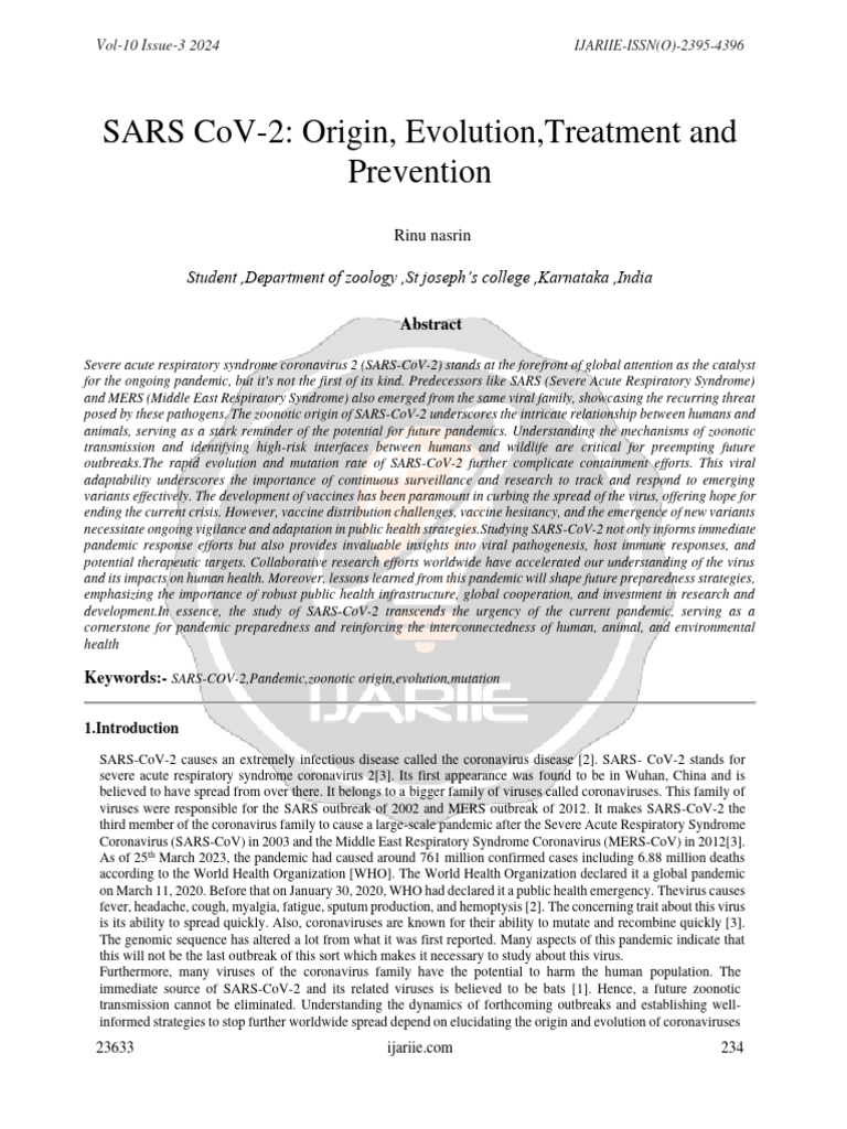 SARS-CoV-2: Origins and Pandemic Insights | PDF | Virus | Viral Vector