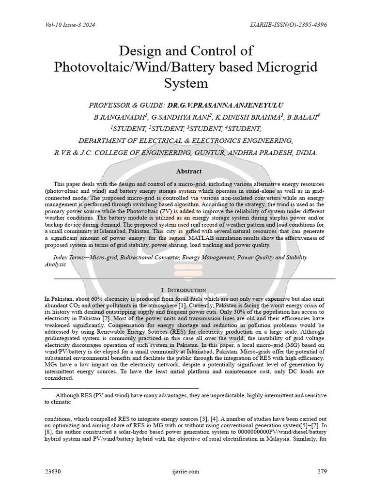 DESIGN AND CONTROL OF PHOTOVOLTAIC WIND BATTERY BASED MICROGRID SYSTEM Ijariie23630 | Download ...