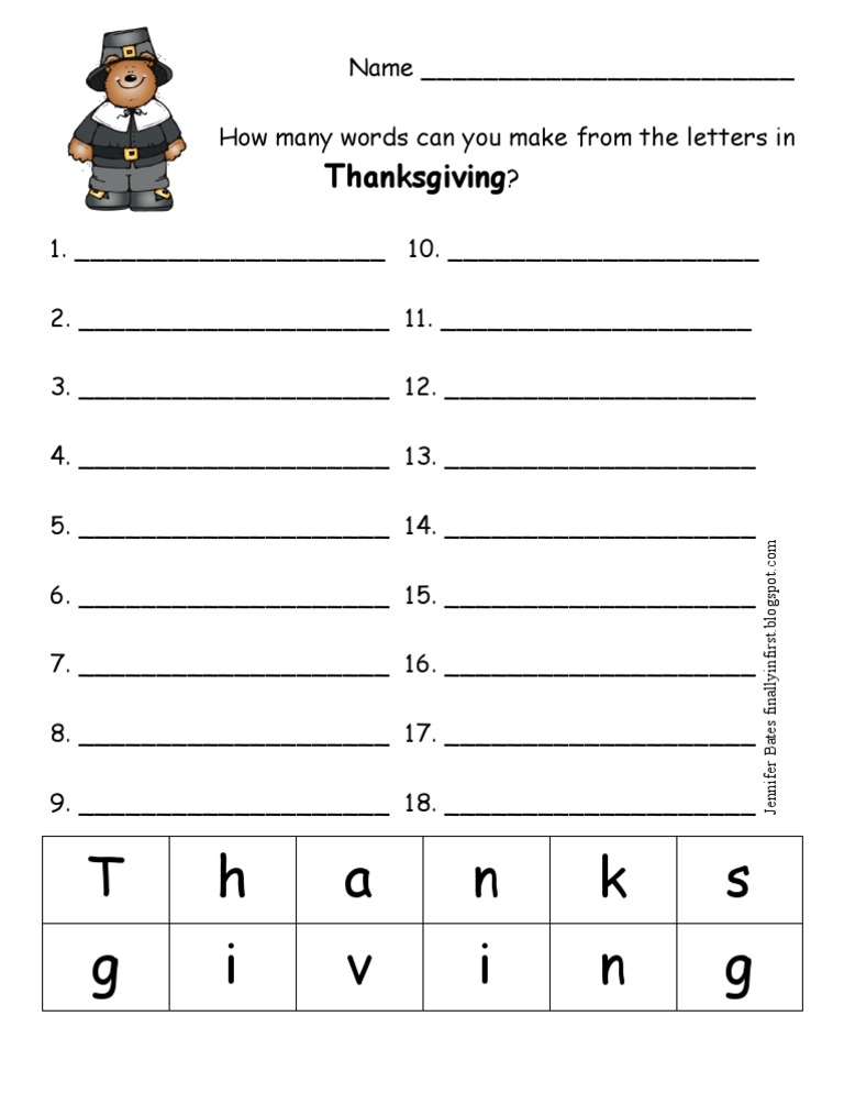 Thanksgiving Word Creation Worksheet | PDF
