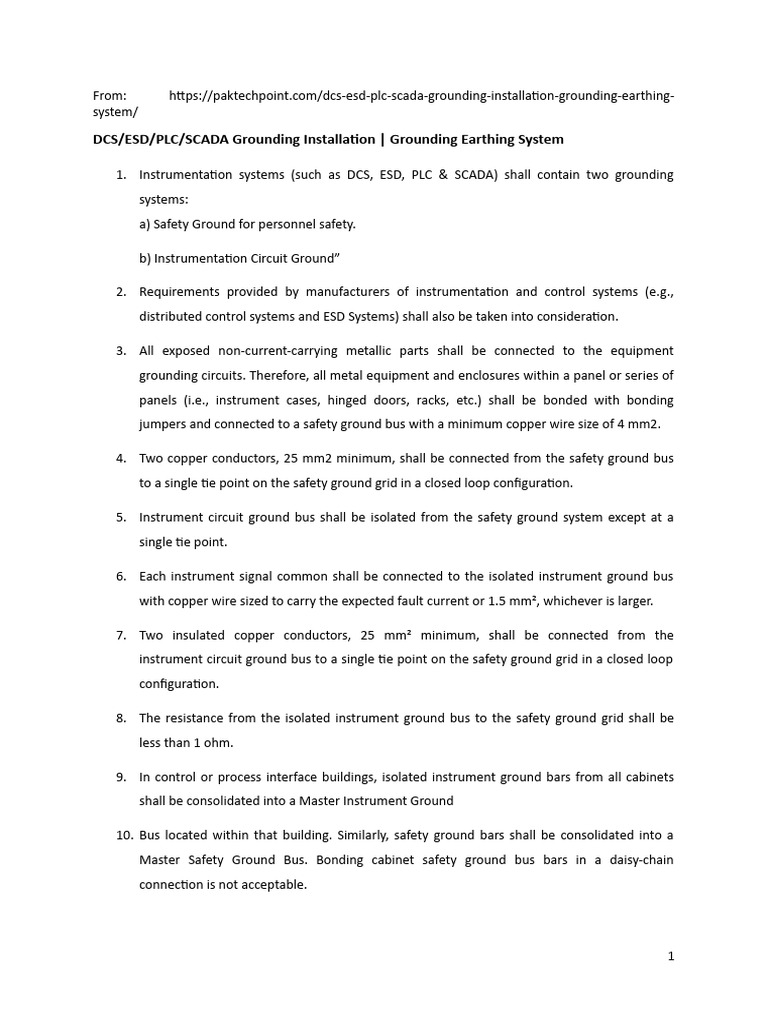 DCS-ESD-PLC-SCADA Grounding Installation - Grounding Earthing System | PDF | Electrical Wiring ...