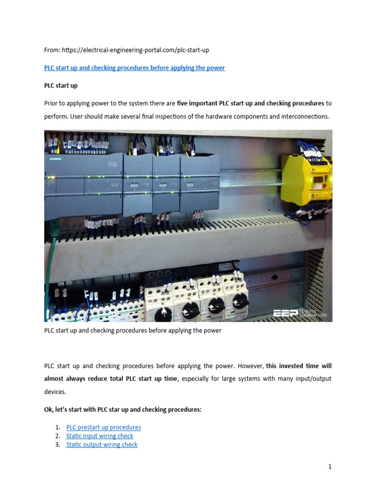 PLC Start Up and Checking Procedures Before Applying The Power | PDF | Programmable Logic ...