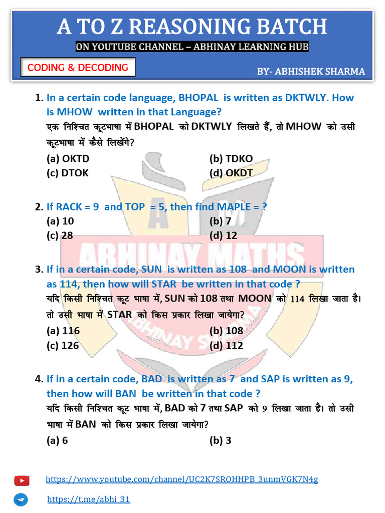 Coding & Decoding BY - ABHISHEK SHARMA | PDF | Matrix (Mathematics) | Linguistics